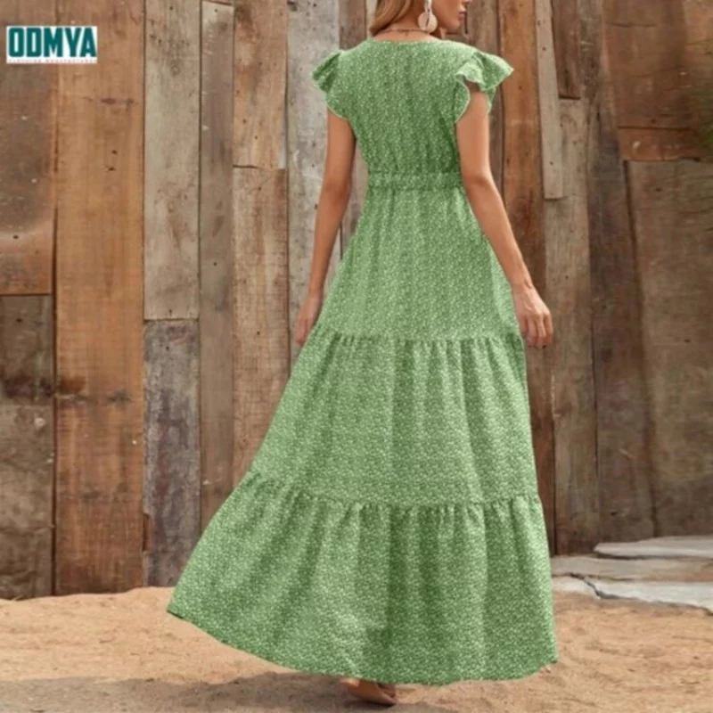Summer Bohemian Style V-Neck High Waist Printed Panel Dress Manufacturer