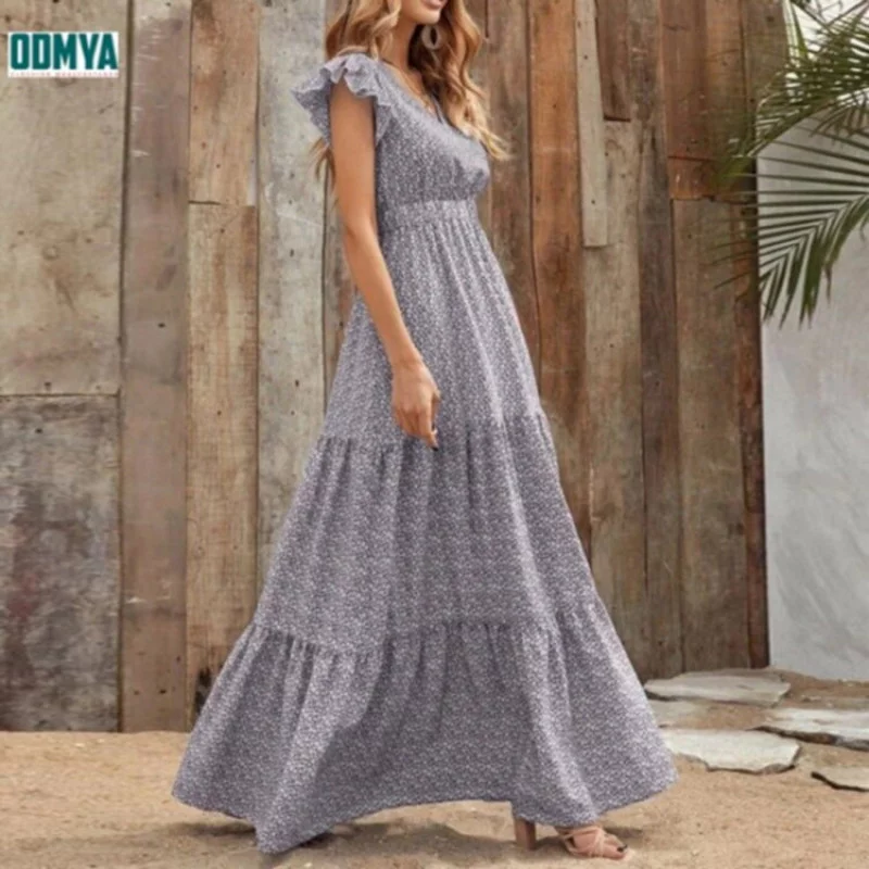 Summer Bohemian Style V-Neck High Waist Printed Panel Dress Manufacturer