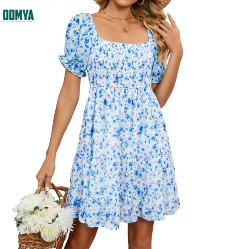 Summer Fashion Off Shoulder Print Short Dress Manufacturer