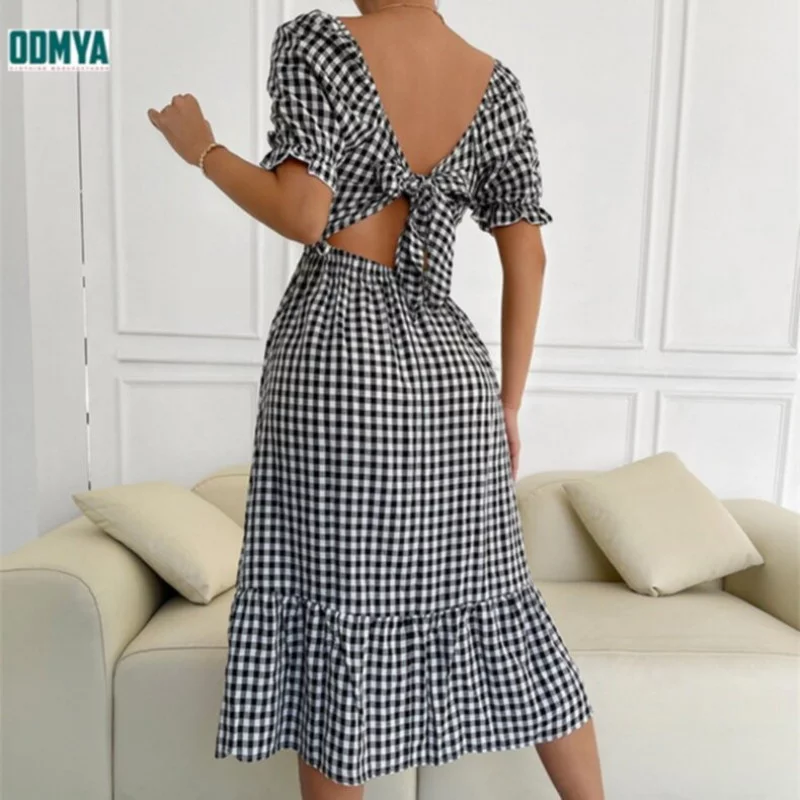Summer Square Neck Plaid Printed Soft Dress Manufacturer